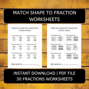 Fraction Worksheets Grades 1-2 - Etsy