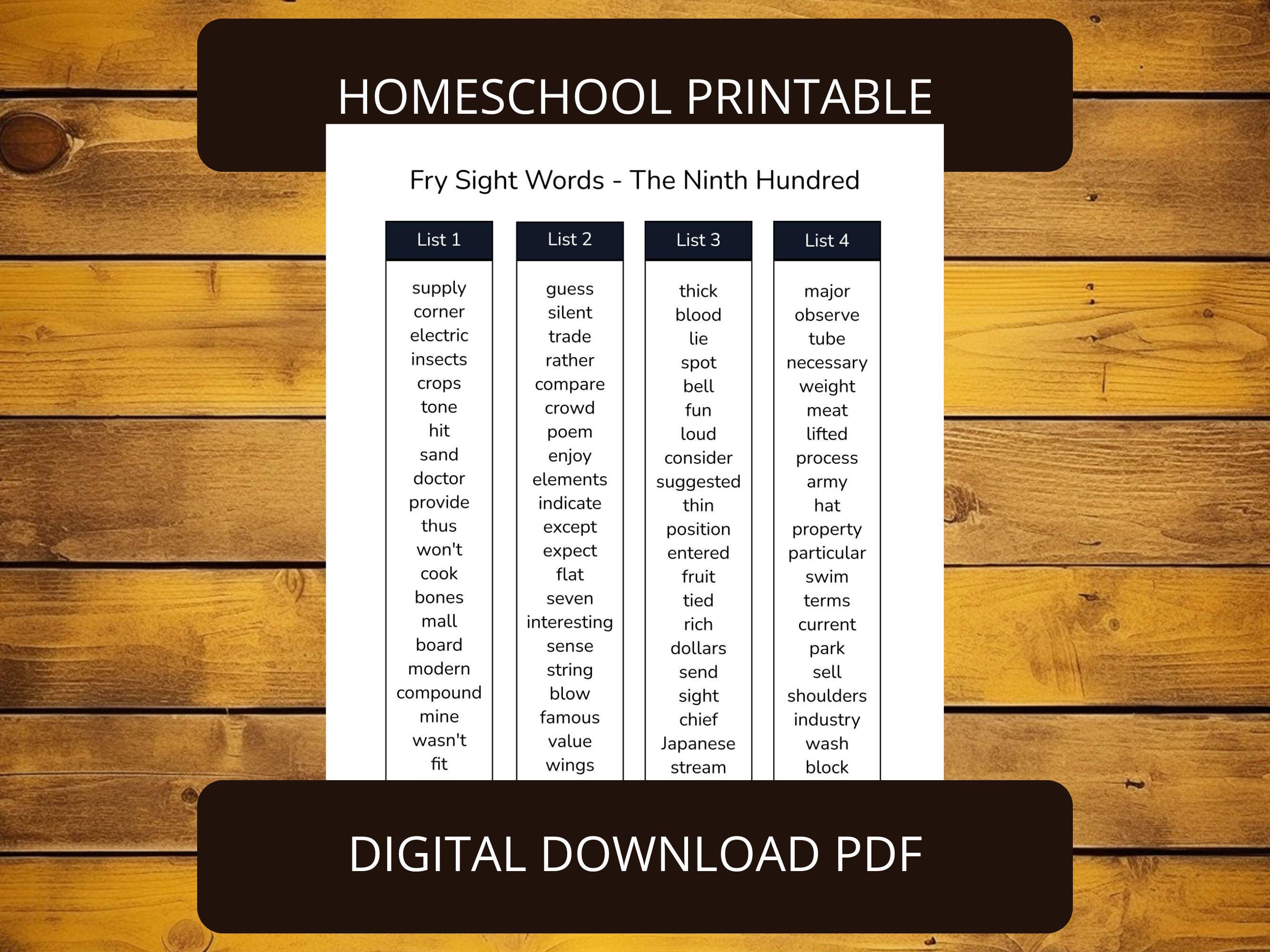 1000 Fry Sight Words Printable | High Frequency Words | Learn Spelling ...