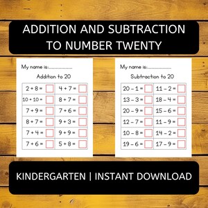 Addition and Subtraction Worksheets Zero to Twenty | Kindergarten Math ...