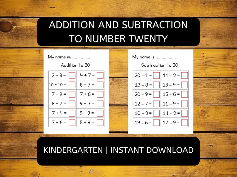 Addition and Subtraction Worksheets Zero to Twenty | Kindergarten Math ...