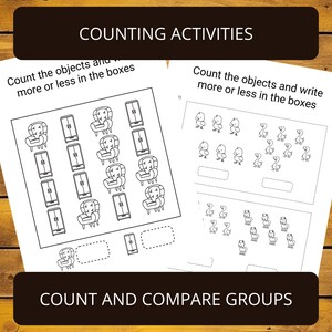 Counting Worksheets Preschool Printable | Compare Object Groups and Write More or Less - Etsy