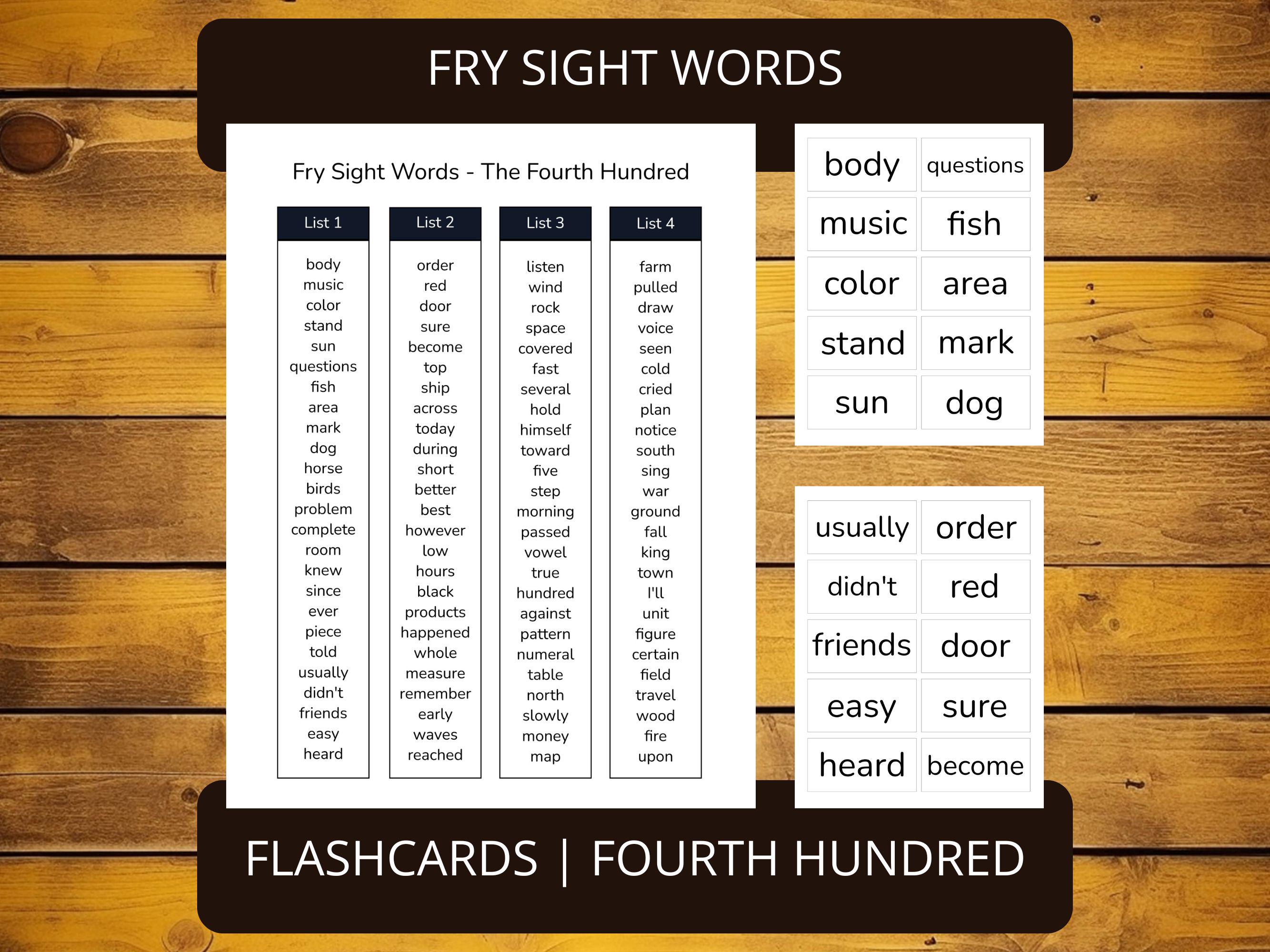 Fry Sight Words Flashcards Printable Fourth Hundred | High Frequency ...