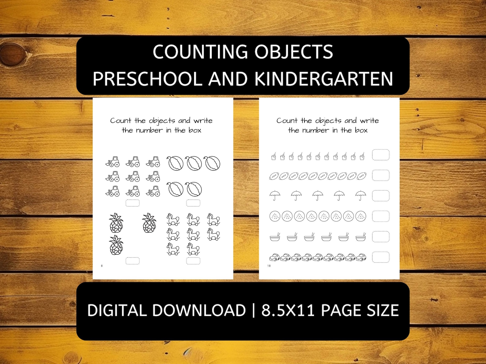 30 Printable Counting Worksheets for Preschool and Kindergarten Math - Etsy