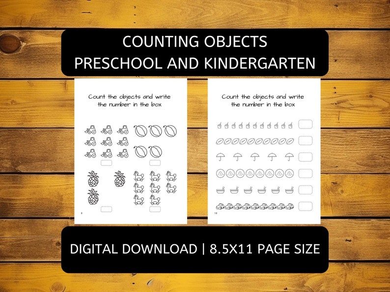 30 Printable Counting Worksheets for Preschool and Kindergarten Math - Etsy