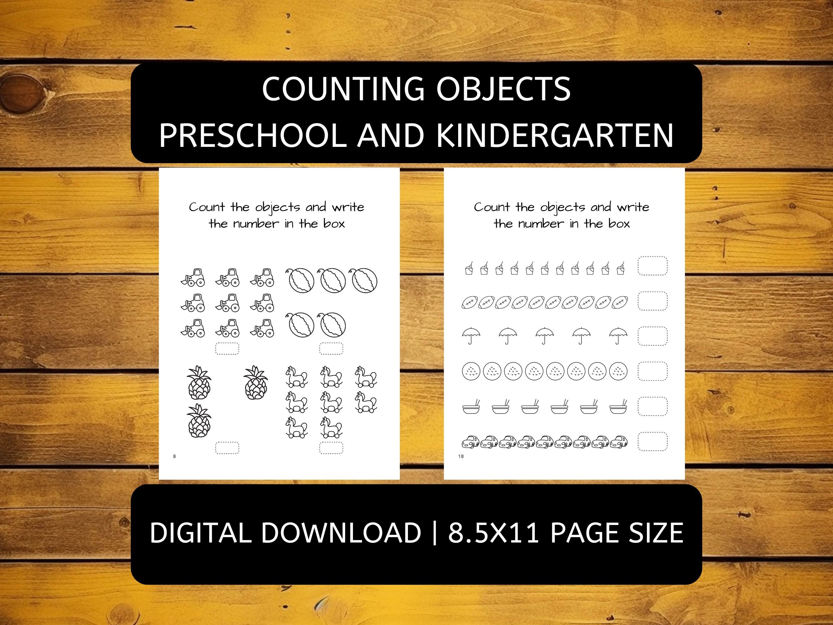 30 Printable Counting Worksheets for Preschool and Kindergarten Math - Etsy