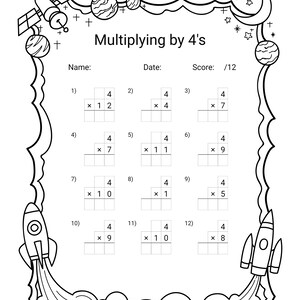 Printable Math Multiplying Practice Worksheets Grades 1-4 Numbers 1-12 ...