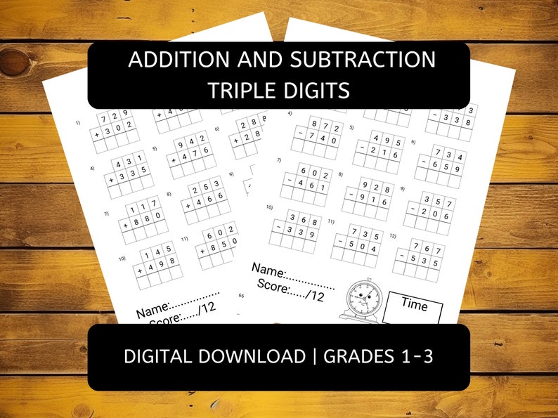 Addition and Subtraction Worksheets | Double and Triple Digits Grades 1 ...