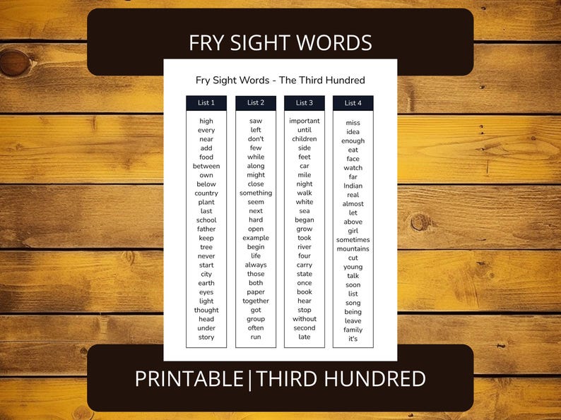 Fry Sight Words Flashcards Printable Third Hundred | High Frequency ...