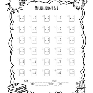 100 Printable Multiplication Math Drills Worksheets Numbers 0-12 Timed ...