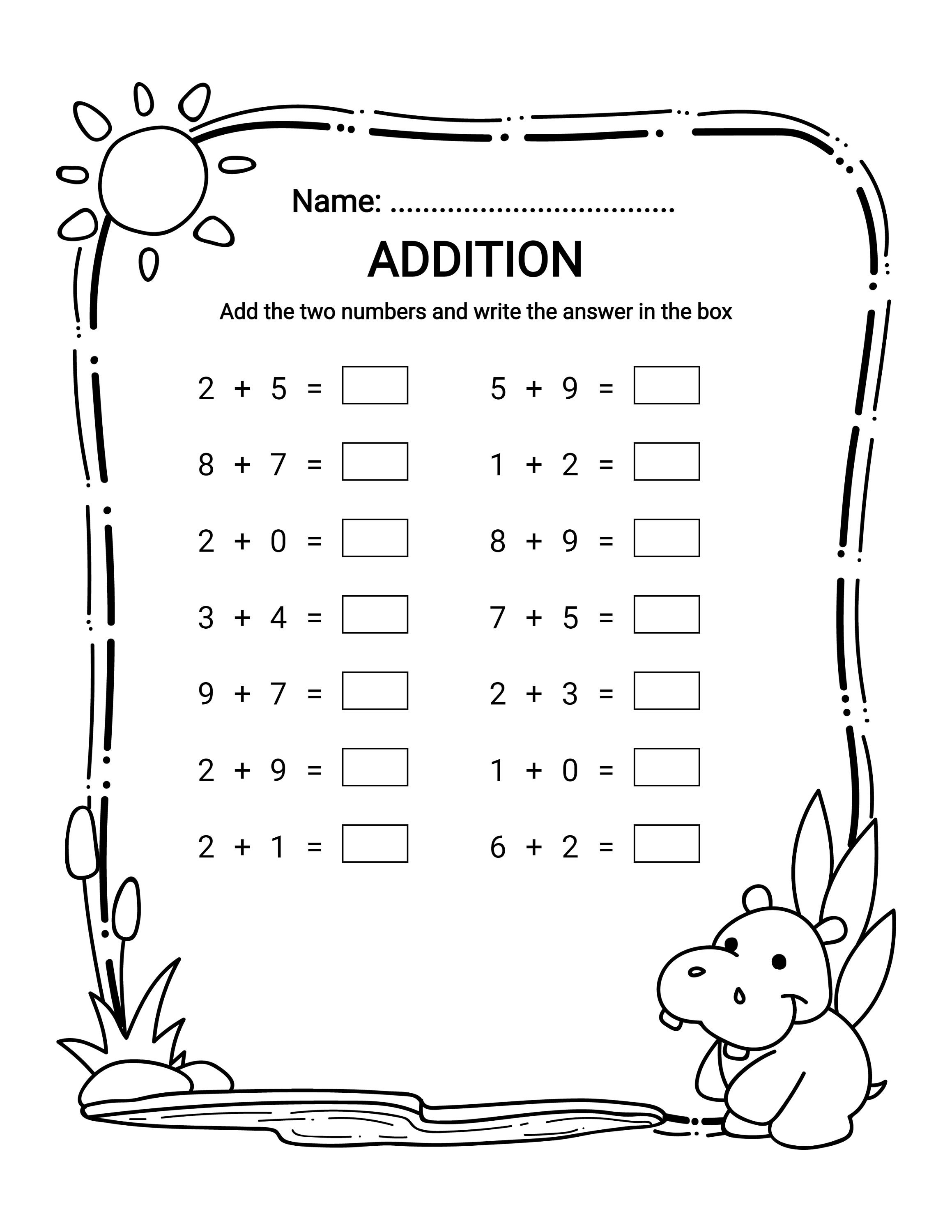 10 Printable Addition Worksheets For Preschool kindergarten Math