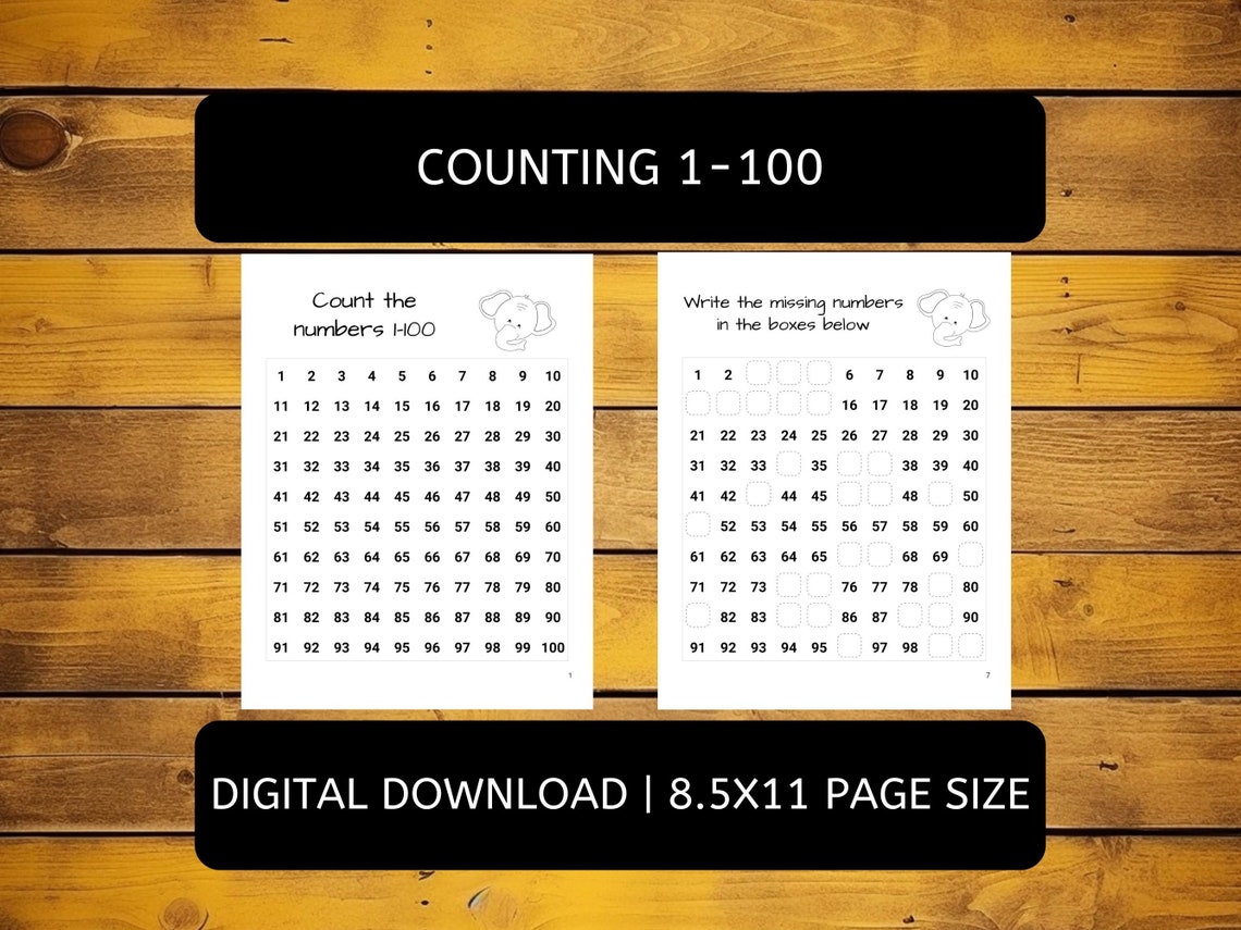 Printable Missing Number Counting Worksheets Numbers 1-100 for ...