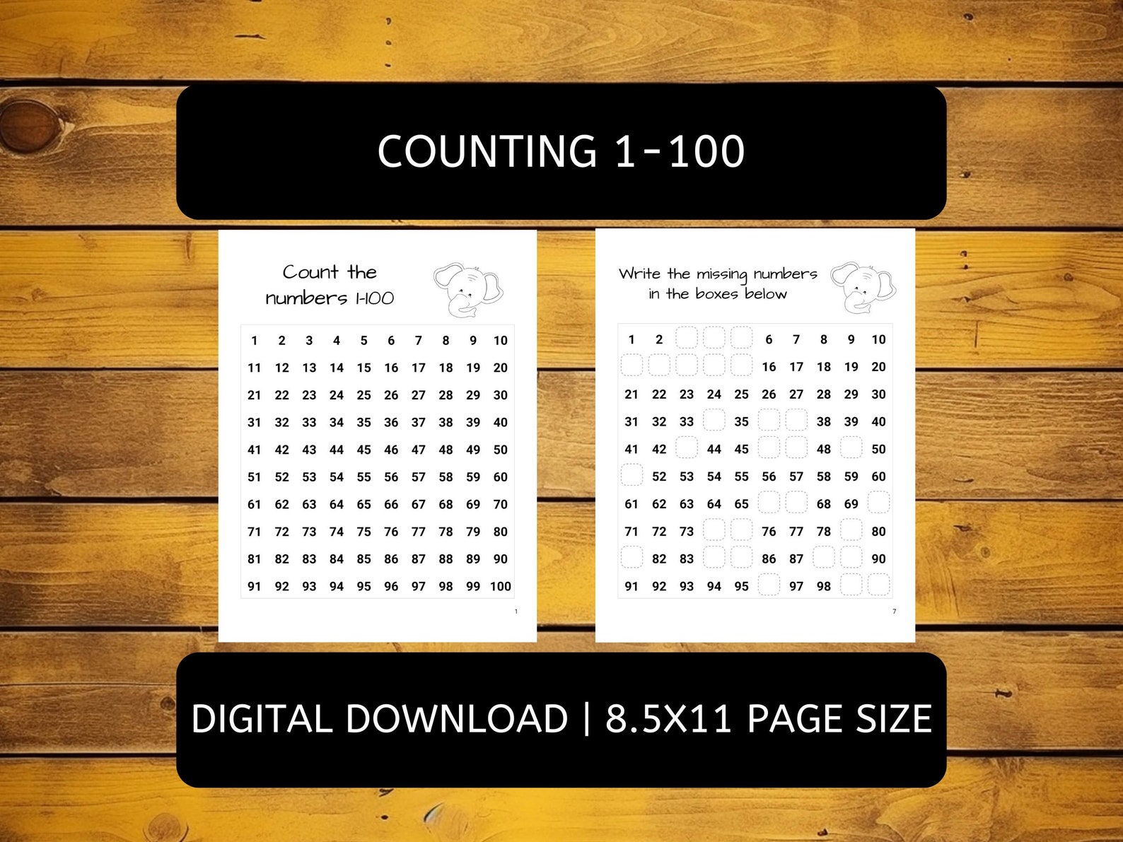 Printable Missing Number Counting Worksheets Numbers 1-100 for ...