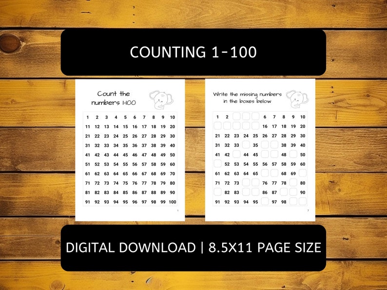 Printable Missing Number Counting Worksheets Numbers 1-100 for ...