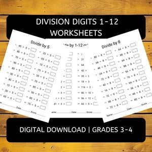 Math Beginner Division Worksheets | Digits 1-12 Grades 3-4 - Etsy