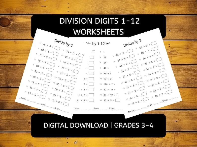 Math Beginner Division Worksheets | Digits 1-12 Grades 3-4 - Etsy