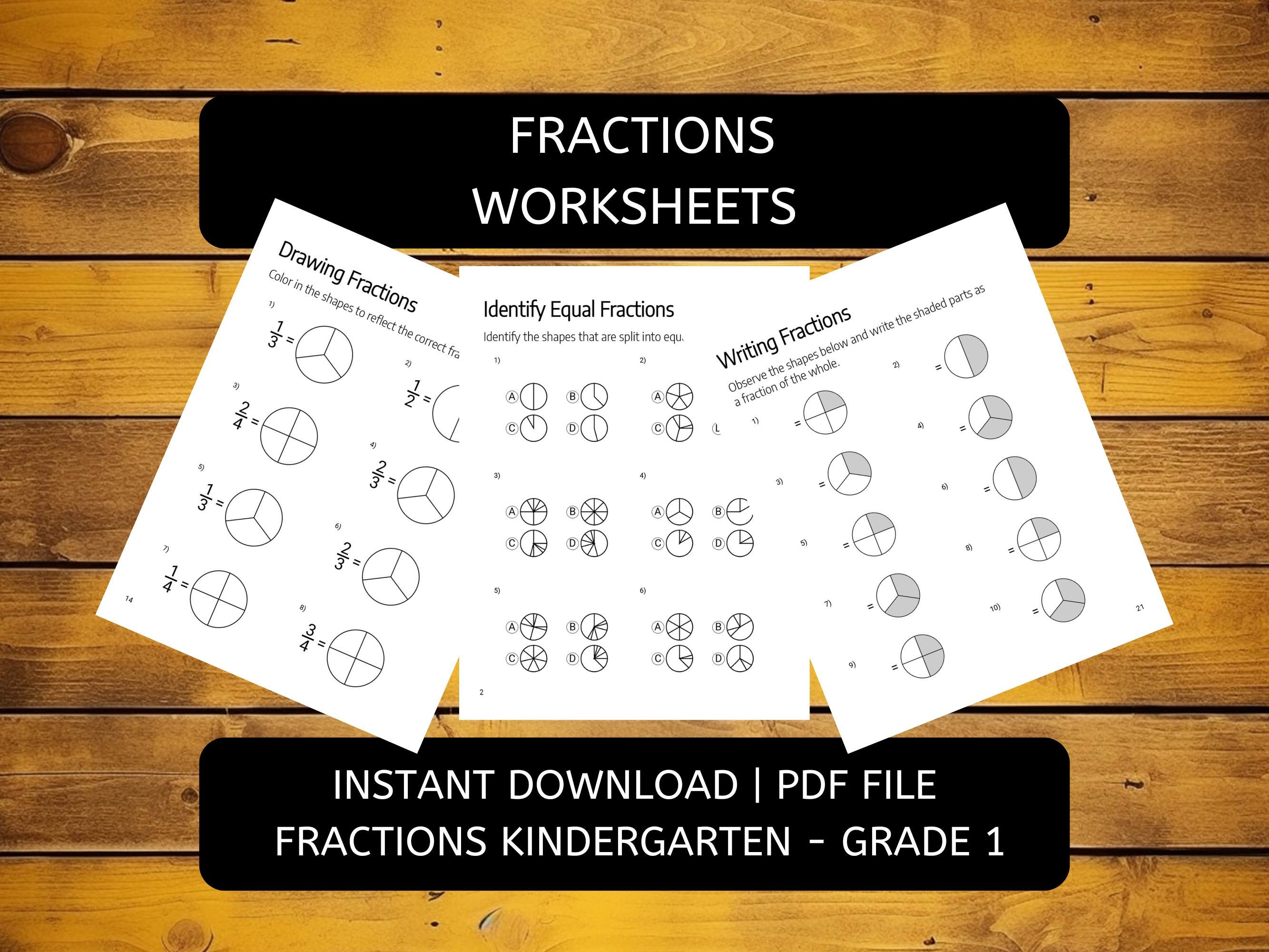 Fraction Worksheets Kindergarten to Grade 1 - Etsy