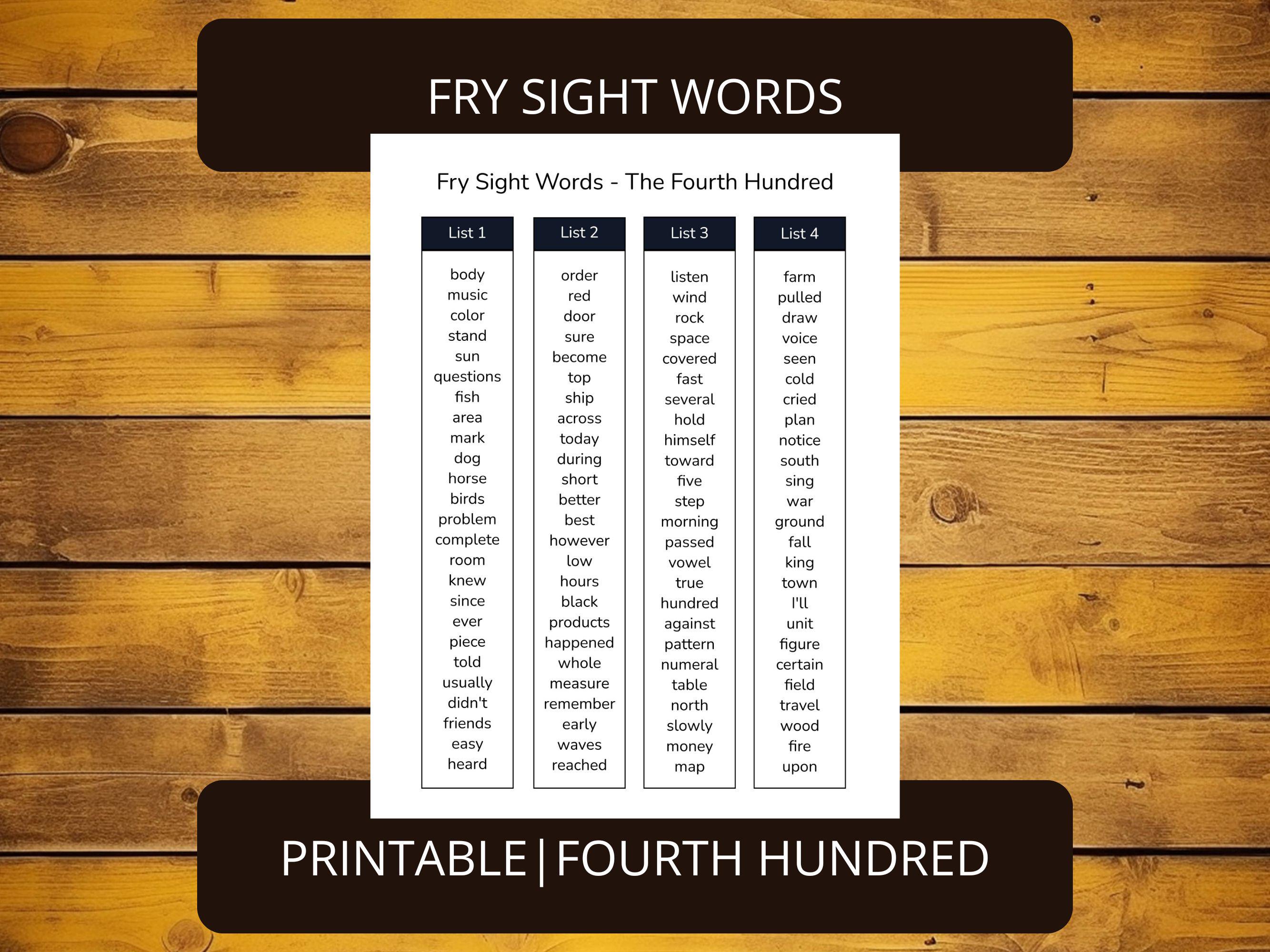 Fry Sight Words Flashcards Printable Fourth Hundred | High Frequency ...