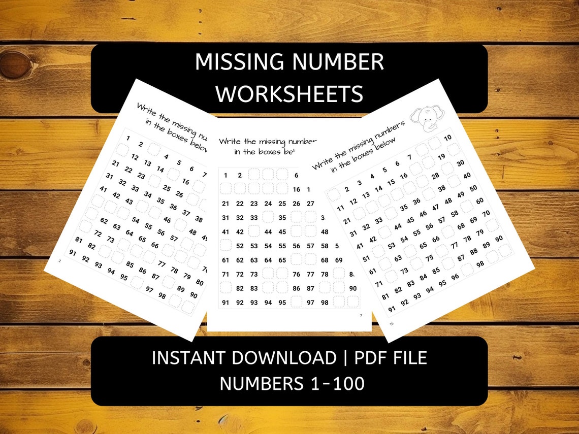 Printable Missing Number Counting Worksheets Numbers 1-100 for ...
