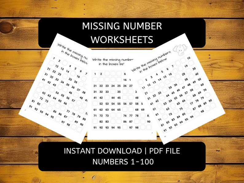 Printable Missing Number Counting Worksheets Numbers 1-100 for ...