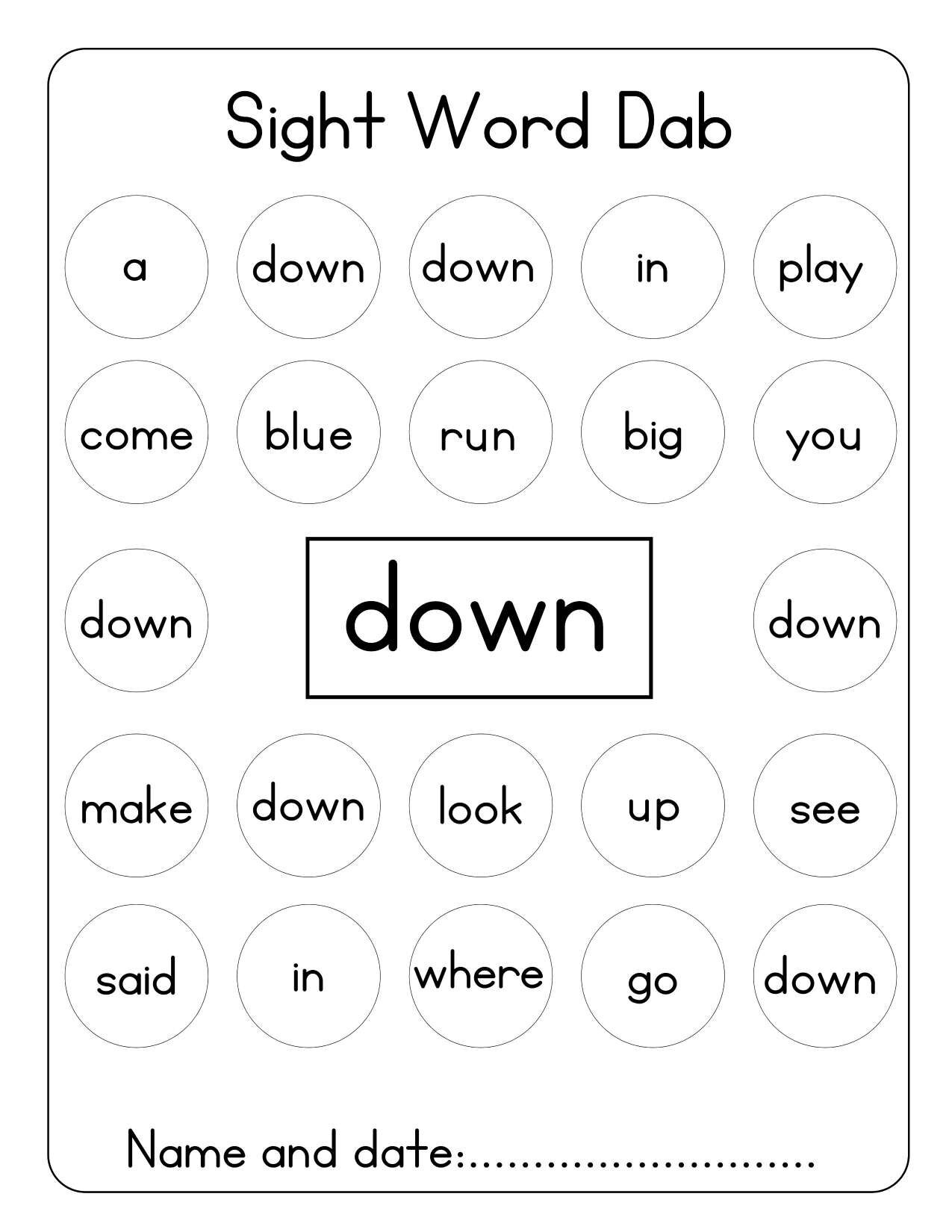 Printable Dolch Sight Words Dab It Worksheets Preschool - Etsy