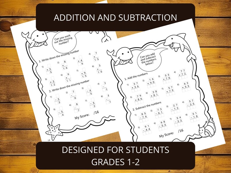 Math Addition and Subtraction Worksheets | Single, Double and Missing ...