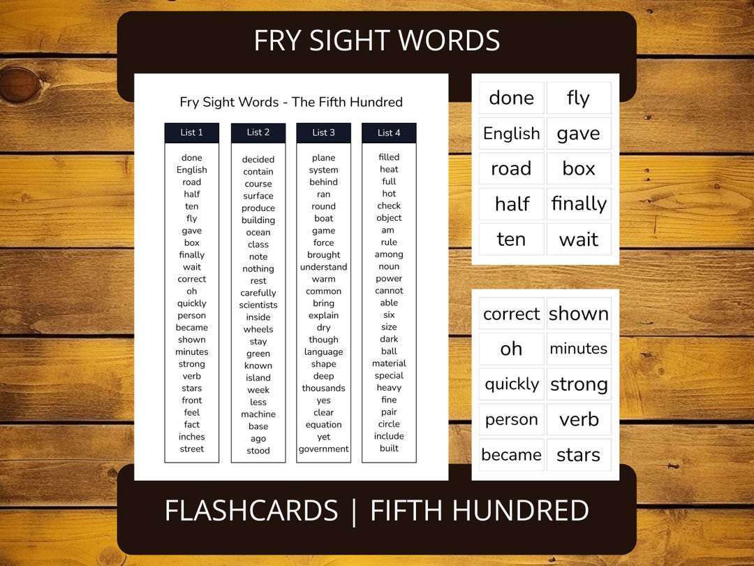 Fry Sight Words Flashcards Printable Fifth Hundred | High Frequency ...