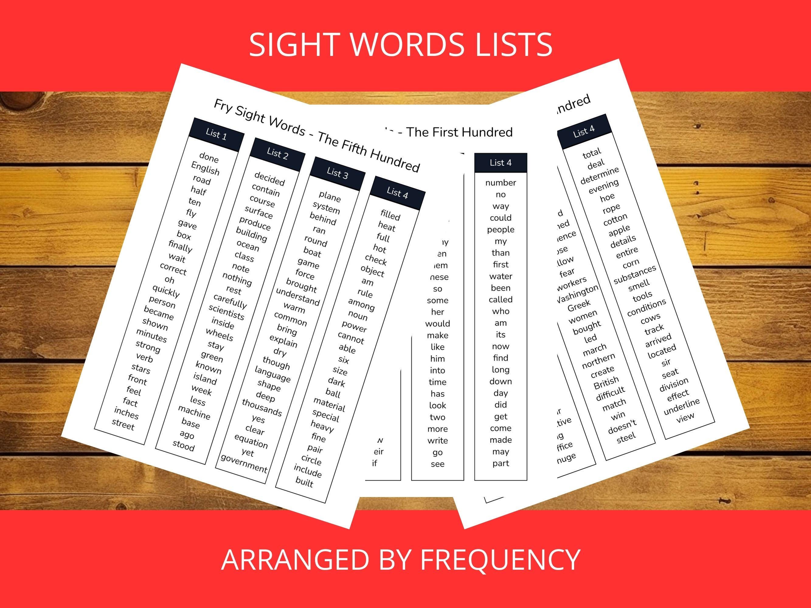 Fry Sight Words Flashcards Printable Bundle First-tenth Hundred | High ...