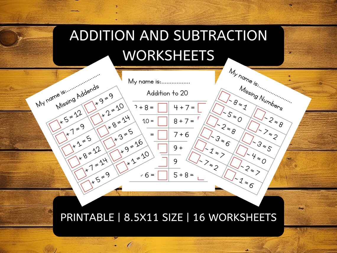 Addition and Subtraction Worksheets Zero to Twenty | Kindergarten Math ...
