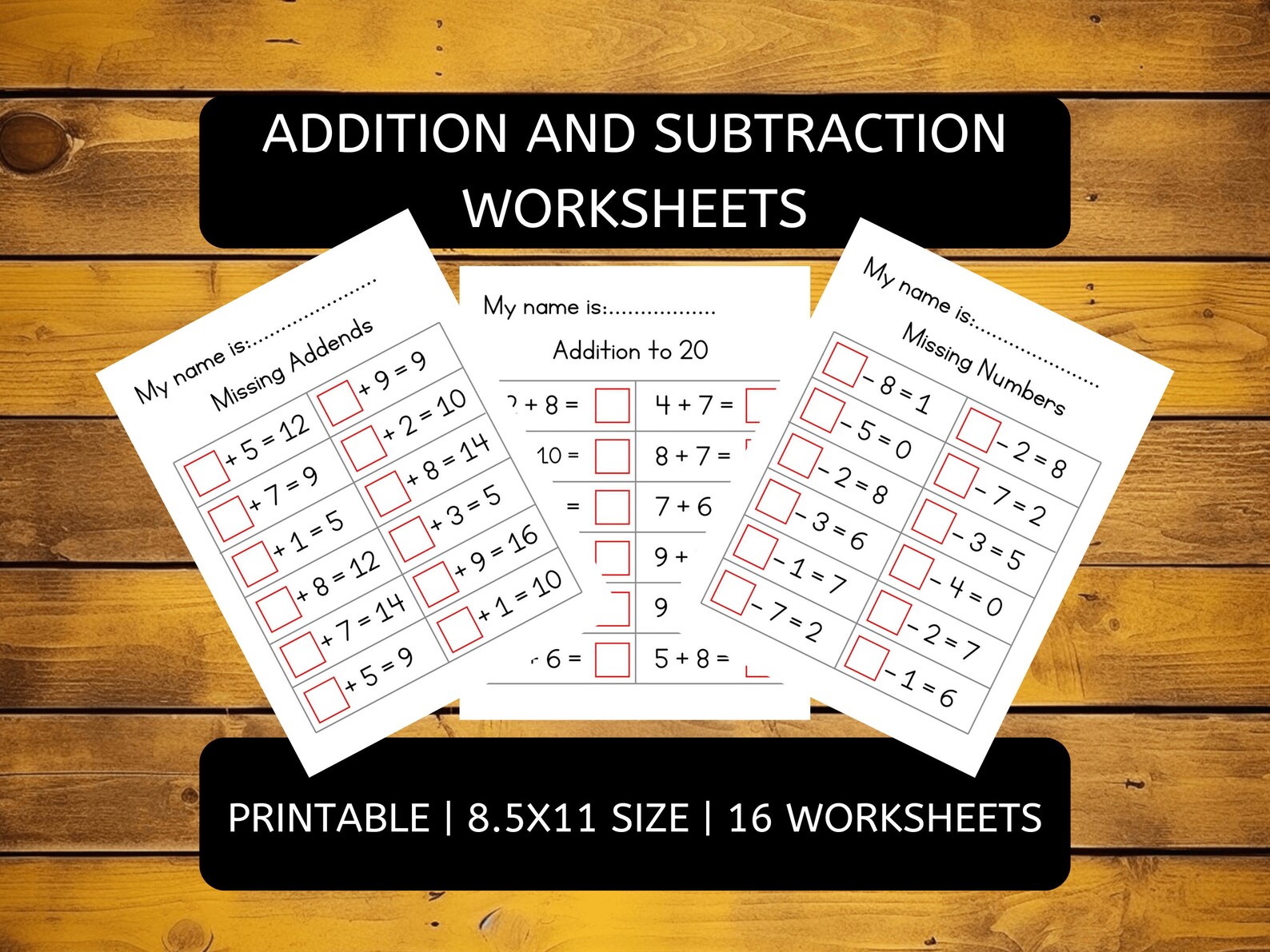 Addition and Subtraction Worksheets Zero to Twenty | Kindergarten Math ...