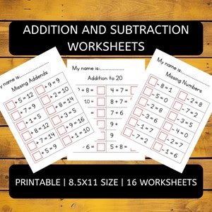 Addition and Subtraction Worksheets Zero to Twenty | Kindergarten Math ...