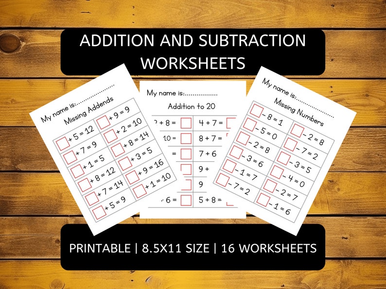 Addition and Subtraction Worksheets Zero to Twenty | Kindergarten Math ...