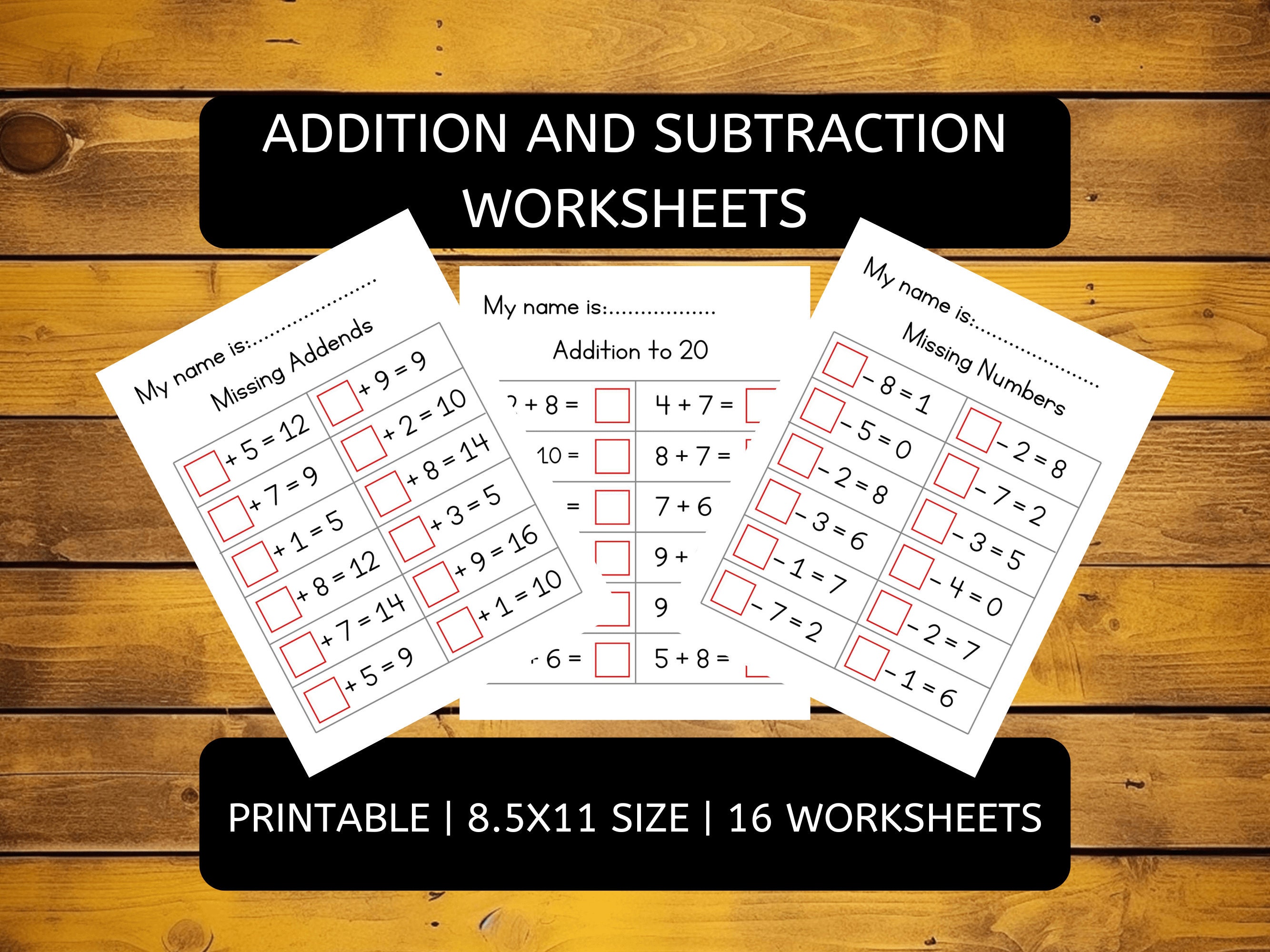 Addition and Subtraction Worksheets Zero to Twenty | Kindergarten Math ...