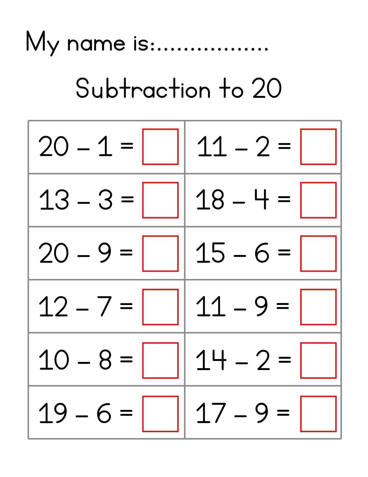 Addition and Subtraction Worksheets Zero to Twenty Kindergarten Math ...