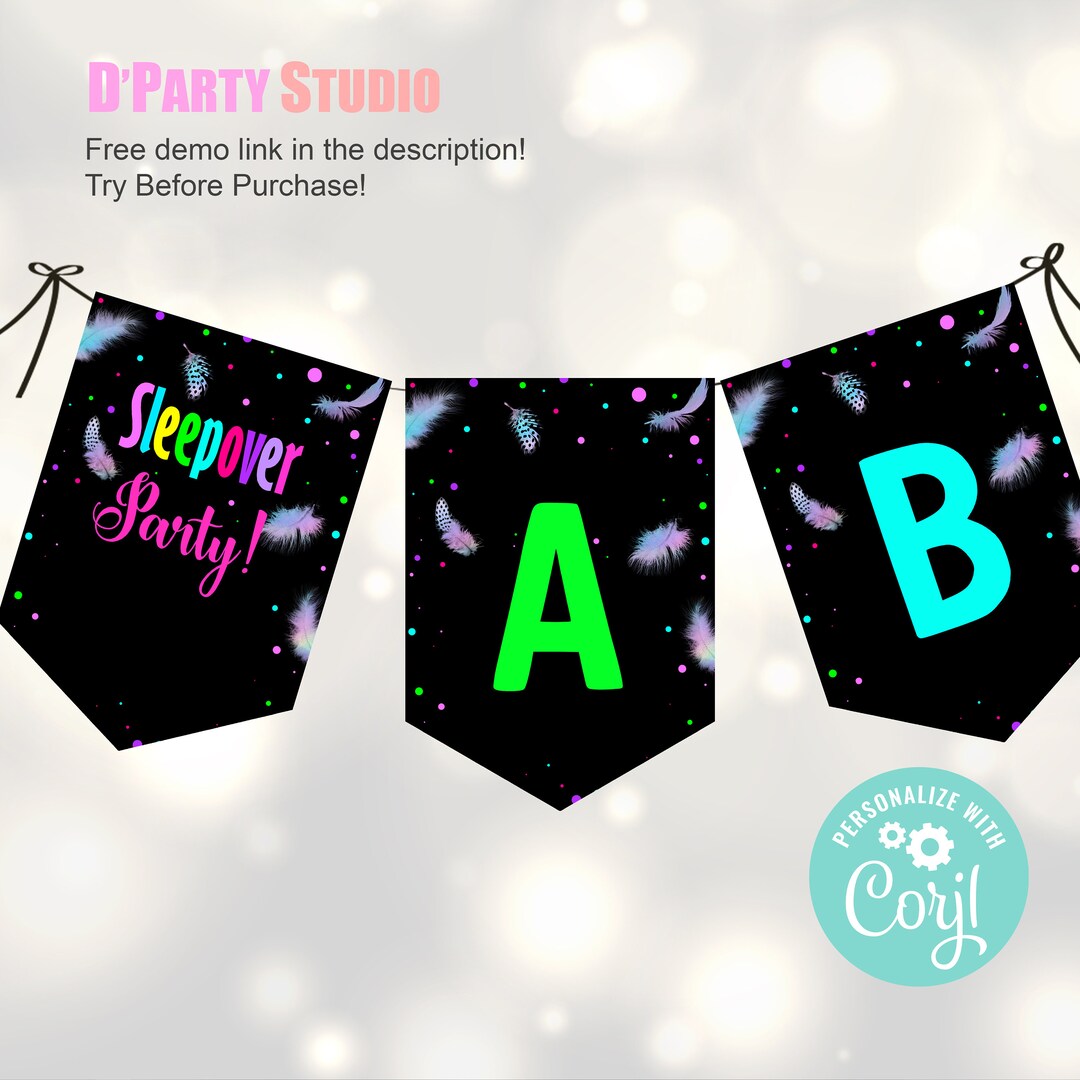 Editable Neon Sleepover Party Printable Banner Neon Alphabet - Etsy UK