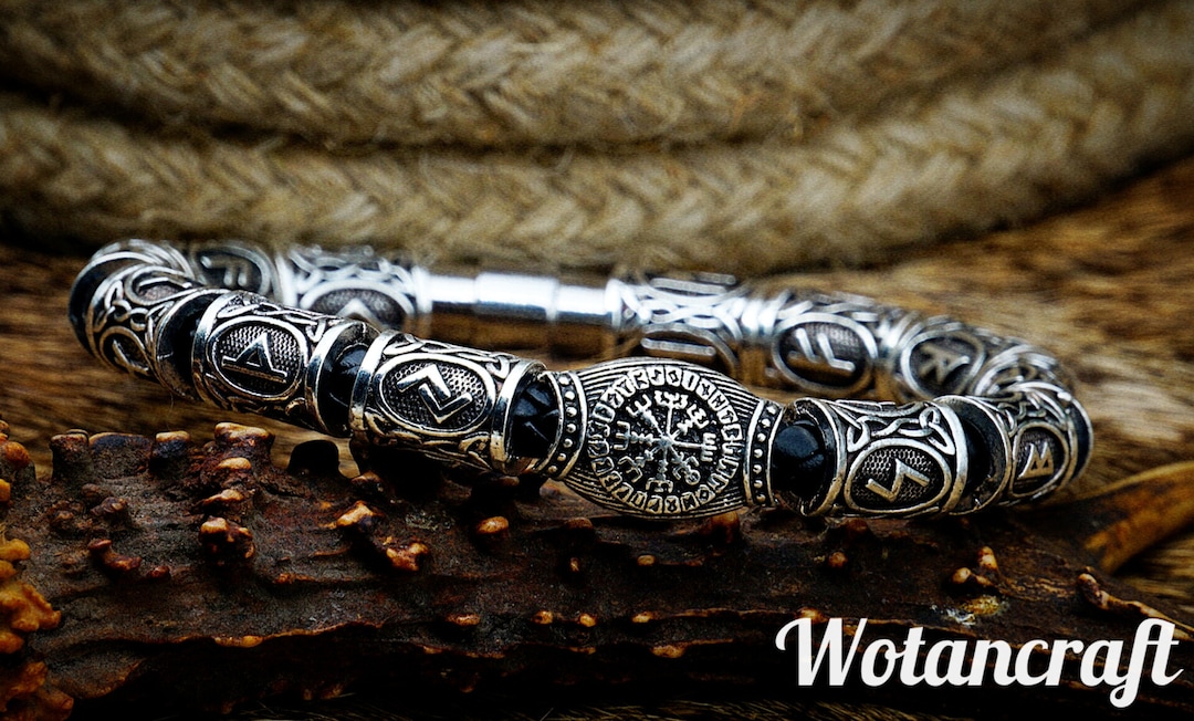 Rune Beads Bracelet, Hand Crafted, Nordic Vegvisir Norse Armband ...