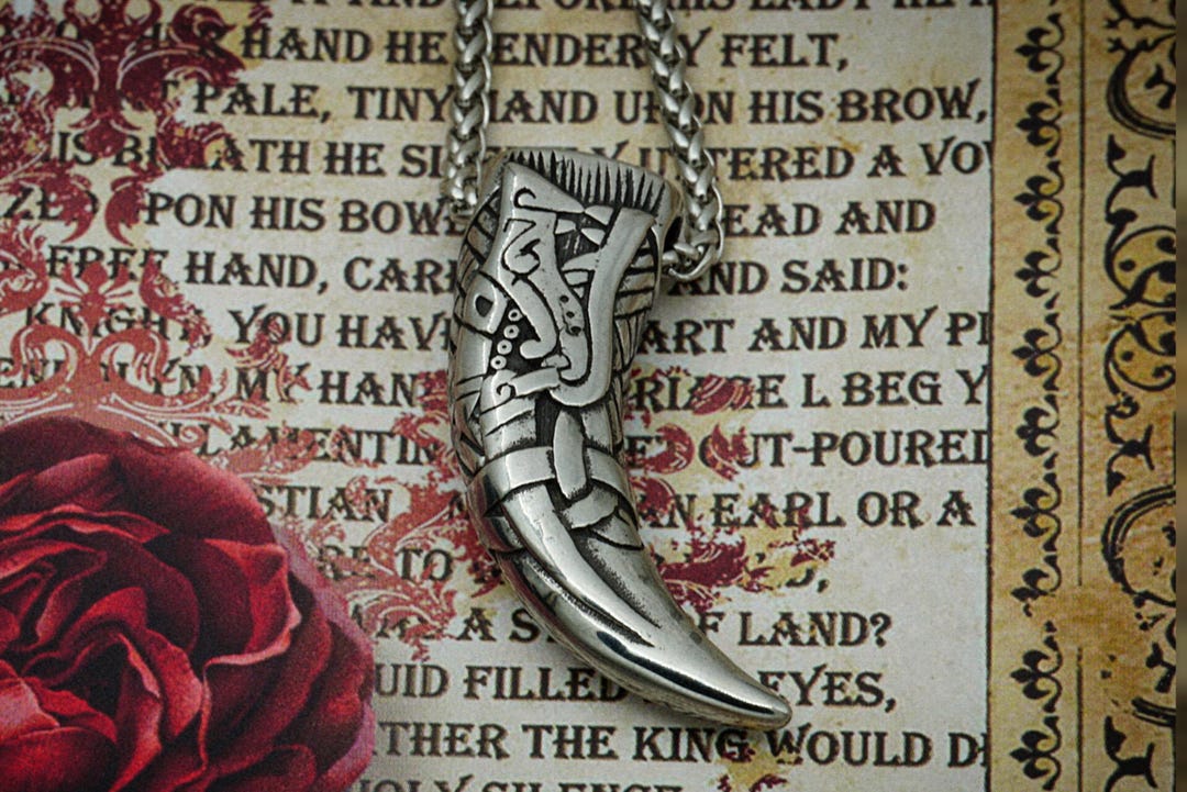 Viking Horn Pendant, Silver Drinking Horn Necklace, Fafnir the Dragon ...