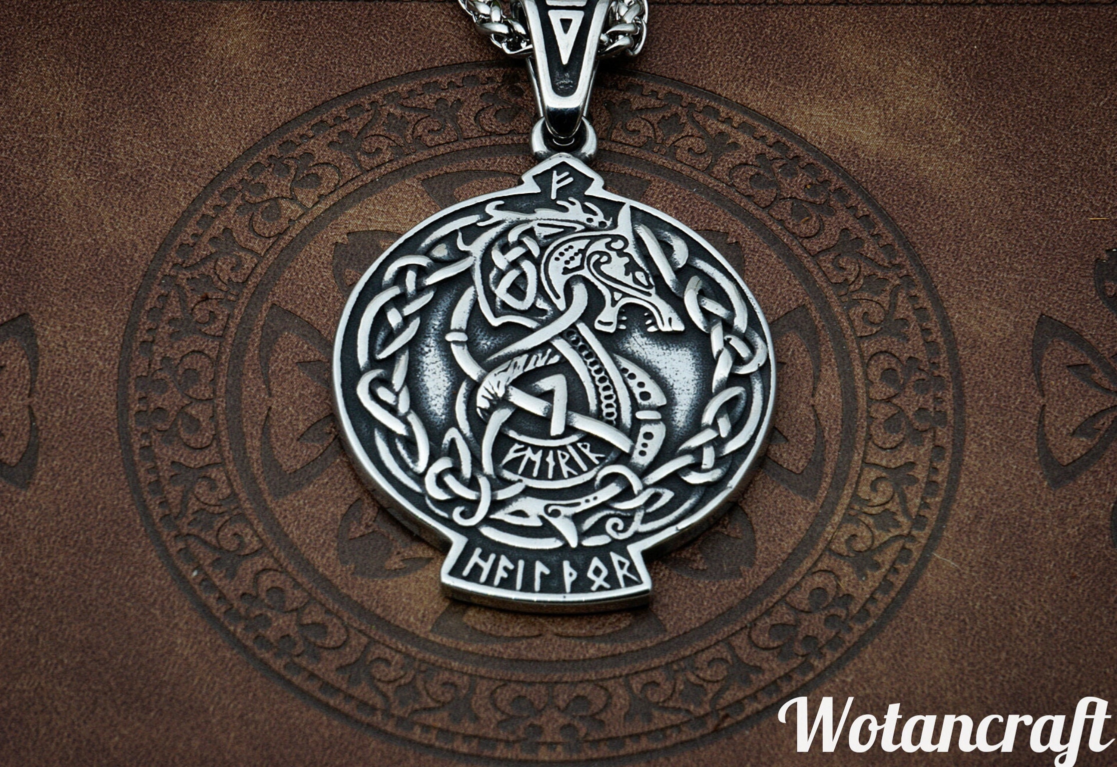 Wolf Head Pendant - Silver Fenrir Amulet - Viking Jewelry - Valknut ...