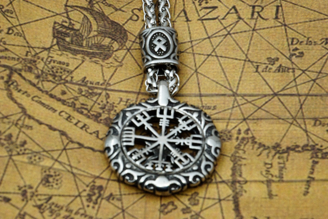 Viking Compass Pendant Sun Wheel Amulet Unique Pagan Jewelry Nordic ...