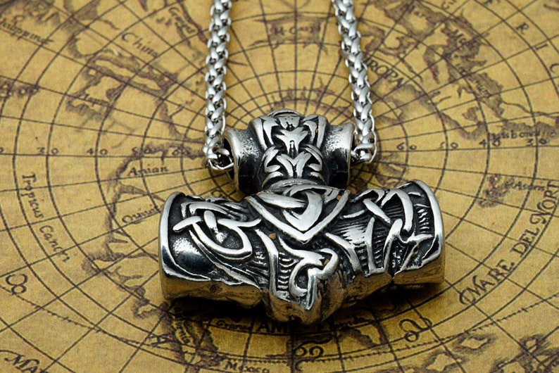 Thor's Hammer Necklace Heavy Mjolnir Pendant Thor Hammer Viking Jewelry ...