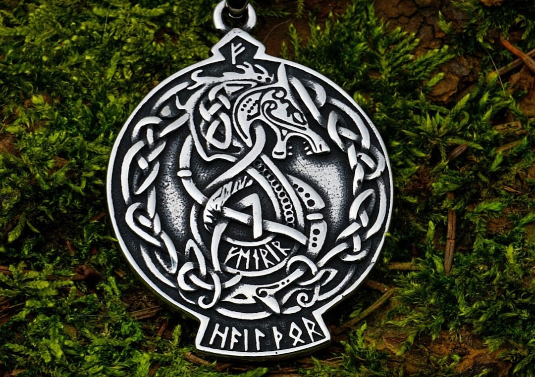 Wolf Head Pendant - Silver Fenrir Amulet - Viking Jewelry - Valknut ...