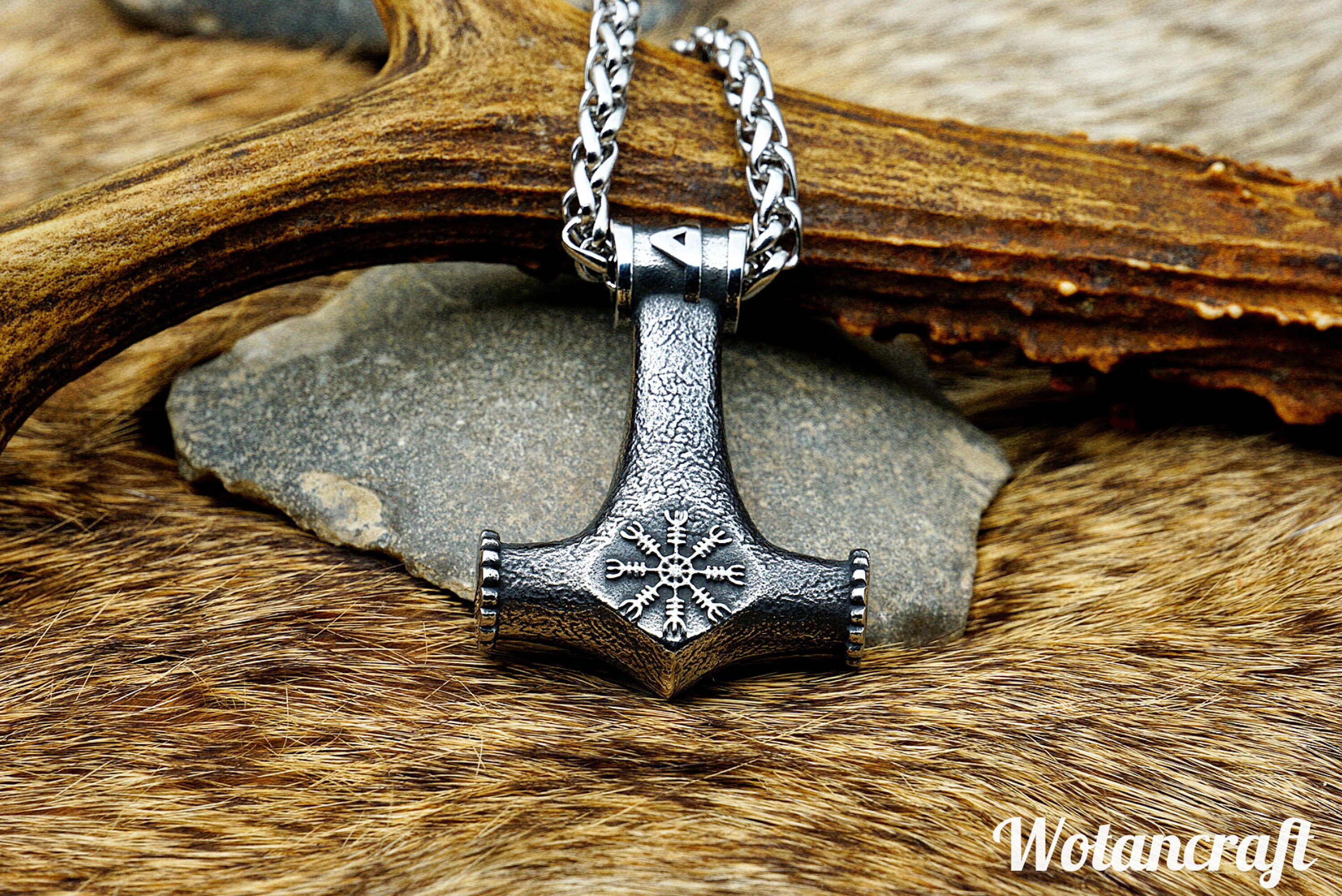 Thor Hammer Pendant Thor's Hammer Necklace With Helm of Awe Viking ...