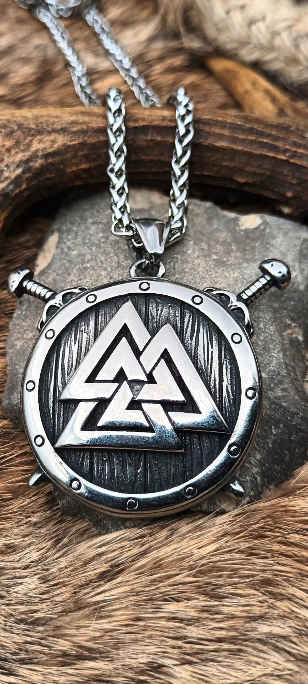 Viking Shield Necklace - Viking Valknut Pendant - Silver Warrior Shield ...