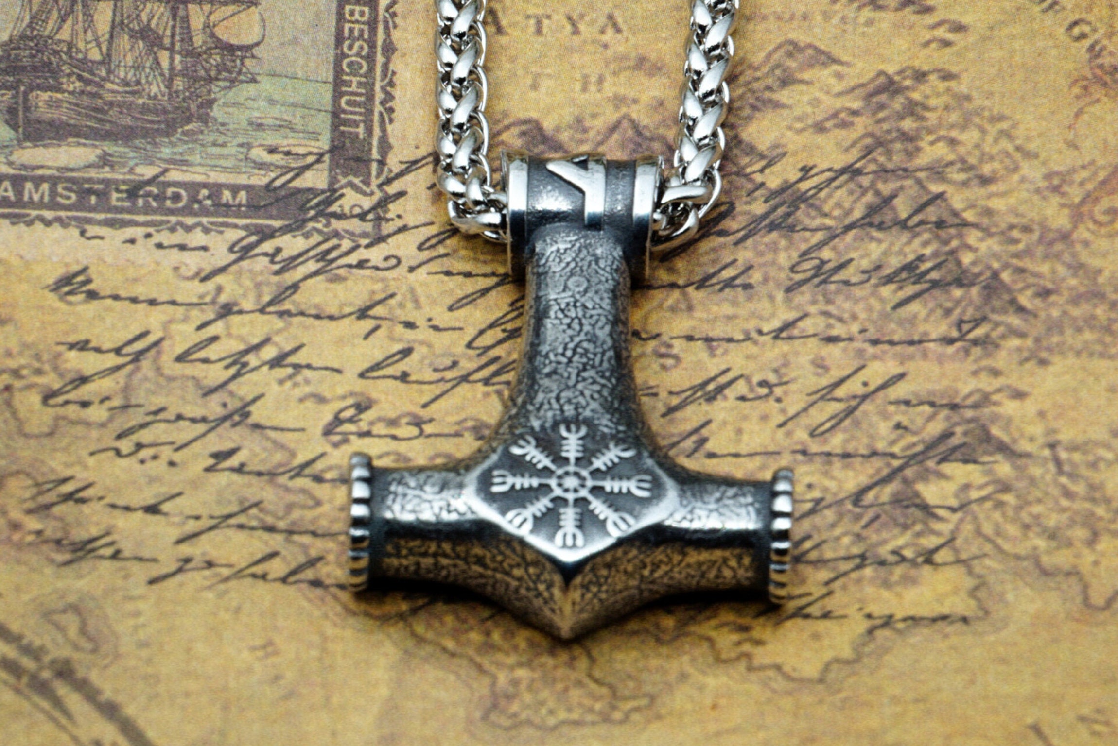 Thor Hammer Pendant Thor's Hammer Necklace With Helm of Awe Viking ...