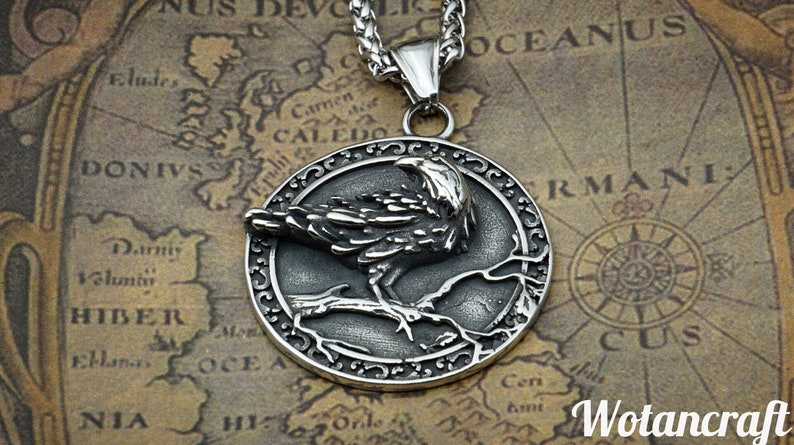 Raven Necklace, Raven Pendant, Runes Amulet, Helm of Awe/huginn and ...