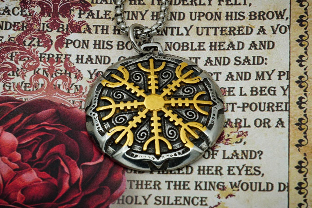 Helm of Awe Amulet, Viking Symbols Necklace, Viking Runes Pendant ...