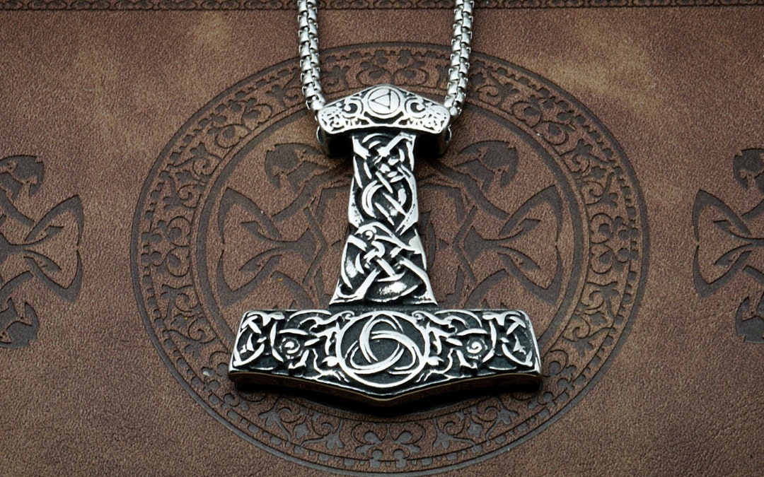 Thor Hammer Pendant - Viking Hammer Necklace - Viking Jewelry - Silver ...