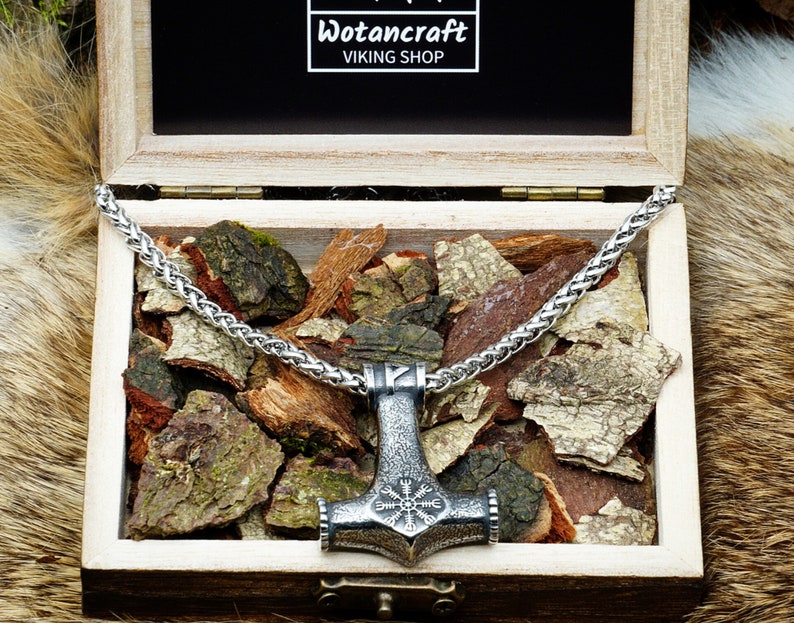 Thor Hammer Pendant Thor's Hammer Necklace With Helm of Awe Viking Necklace/pagan Jewelry/asatru ...