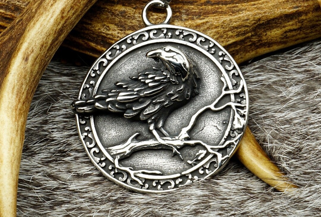 Raven Necklace, Raven Pendant, Runes Amulet, Helm of Awe/huginn and ...