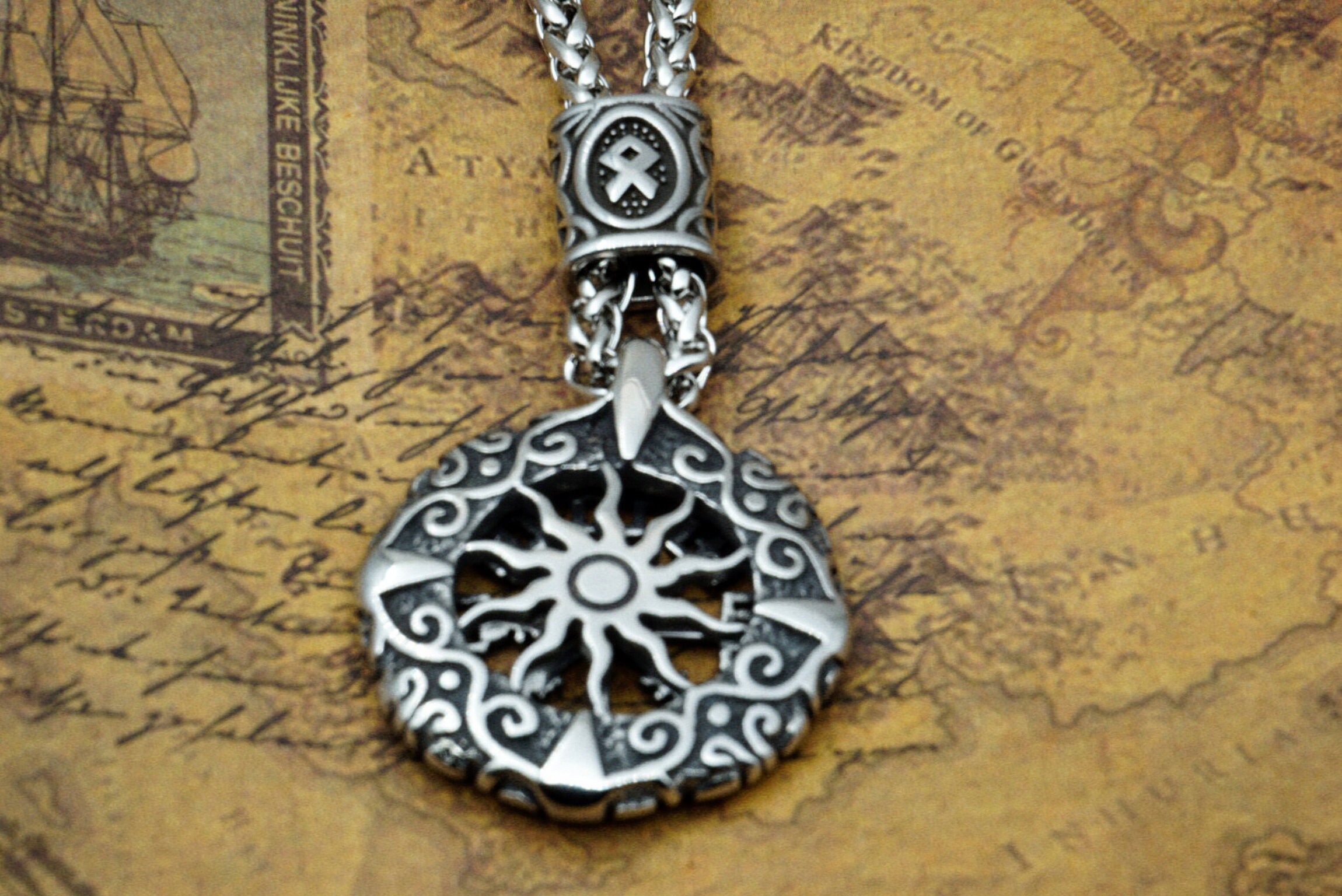Viking Compass Pendant Sun Wheel Amulet Unique Pagan Jewelry Nordic ...