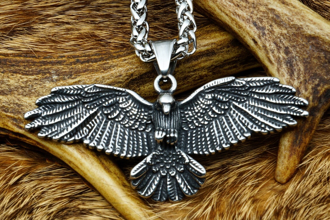Raven Pendant - Attacking Raven Necklace - Norse Jewelry - Huggin and ...
